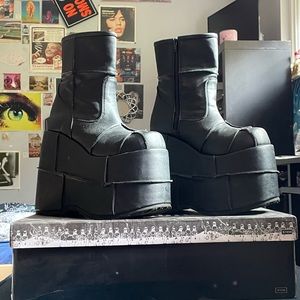 Demonia | Shoes | Rare White Demonia Stacks Platform Boots | Poshmark